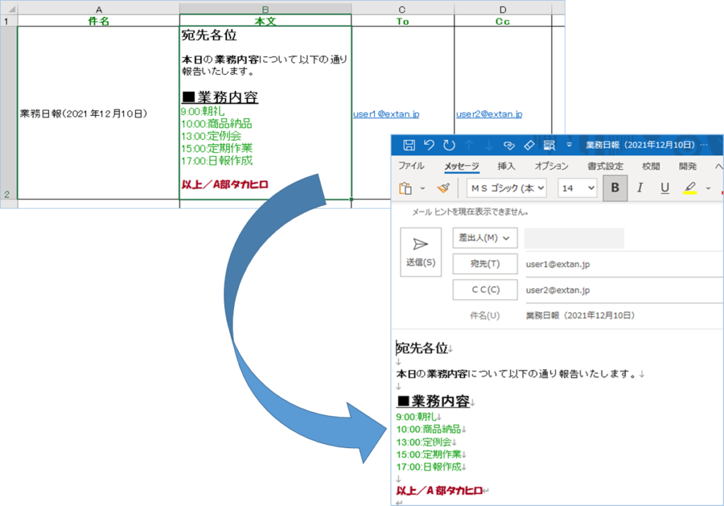 【Outlook VBA】Excelから文字サイズ/色/種類/書式を指定しメールを作成/送信する方法！ - エク短｜Extan.jp